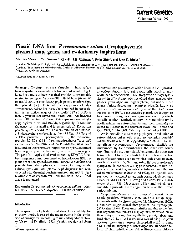 (PDF) Plastid DNA from Pyrenomonas salina (Cryptophyceae): physical map ...