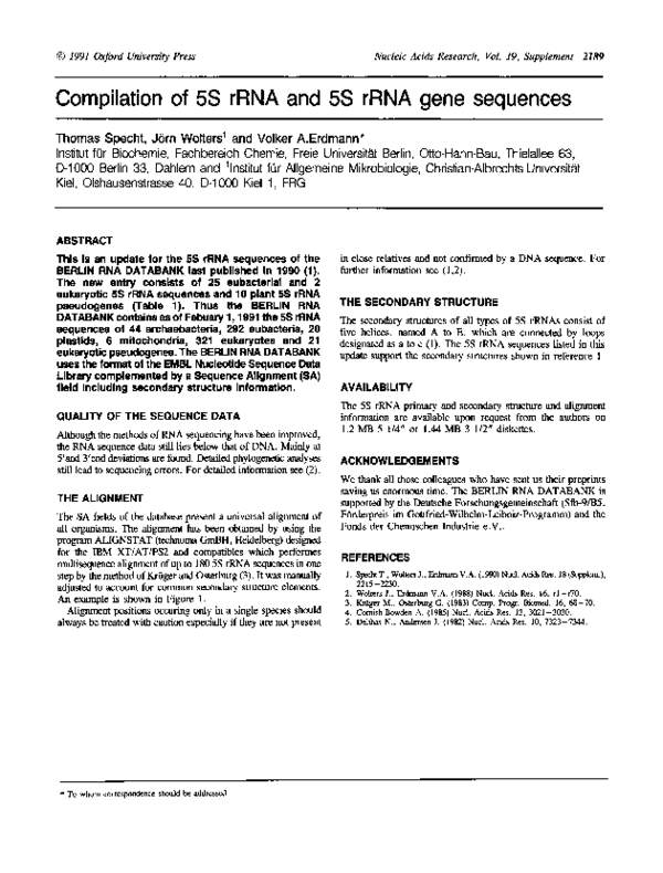 (PDF) Compilation of 5S rRNA and 5S rRNA gene sequences