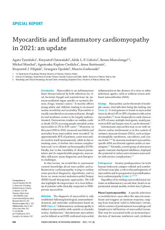 (PDF) Myocarditis and inflammatory cardiomyopathy in 2021 – an update