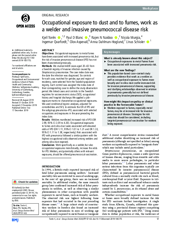 (PDF) Occupational Exposure to Dust and to Fumes, Work As a Welder and ...