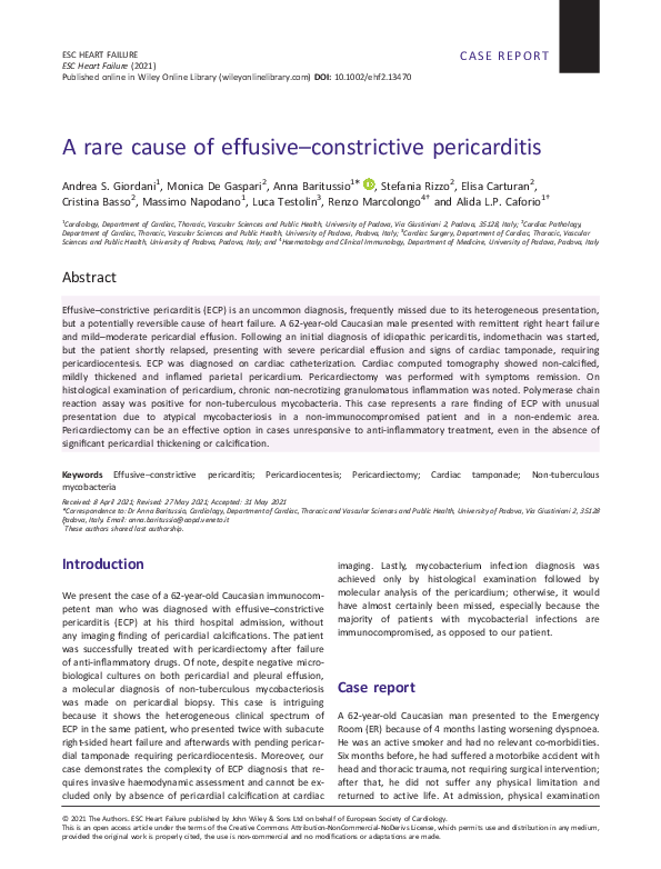(PDF) A rare cause of effusive–constrictive pericarditis