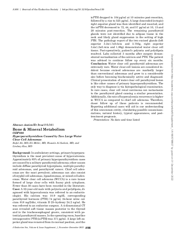 (PDF) ODP098 Hyperparathyroidism Caused by Two Large Water Clear Cell ...