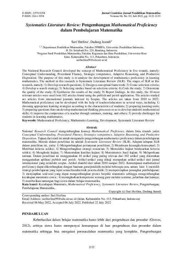 (PDF) Systematics Literature Review: Pengembangan Mathematical Proficiency dalam Pembelajaran ...