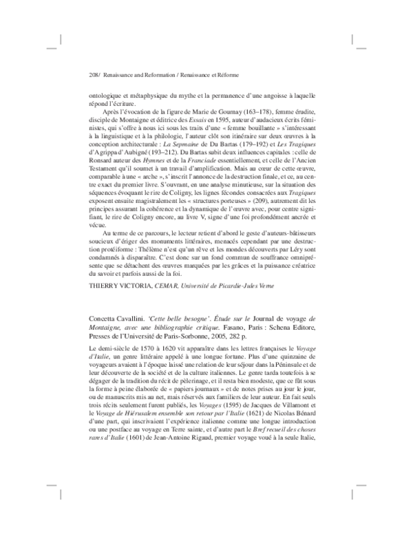 (PDF) Cette belle besogne'. Étude sur le Journal de voyage de Montaigne ...