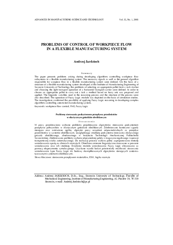 (PDF) Problems of Control of Workpiece Flow in a Flexible Manufacturing System | Andrzej ...