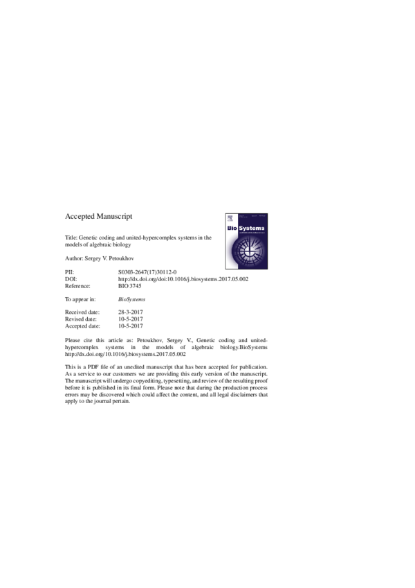 (PDF) Genetic coding and united-hypercomplex systems in the models of ...