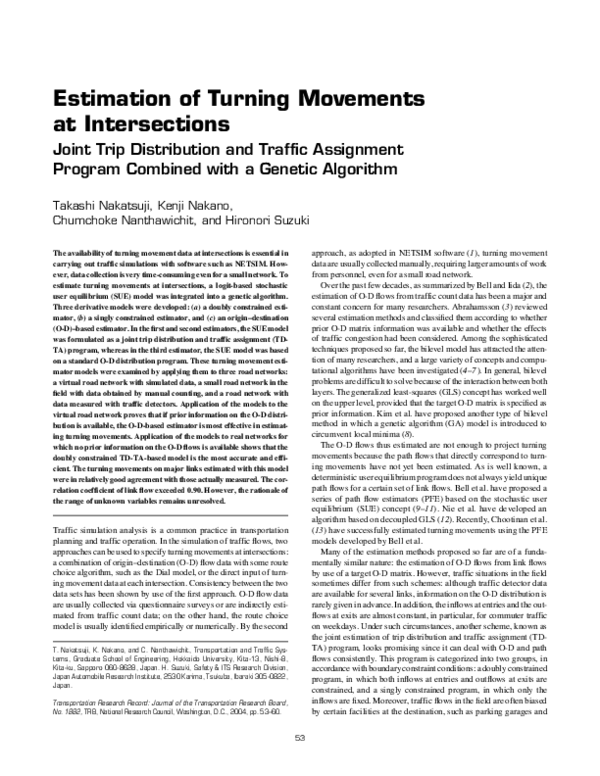 (PDF) Estimation of Turning Movements at Intersections: Joint Trip Distribution and Traffic ...