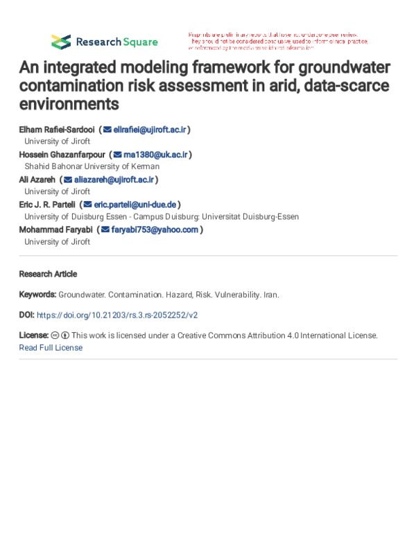 (PDF) An integrated modeling framework for groundwater contamination ...