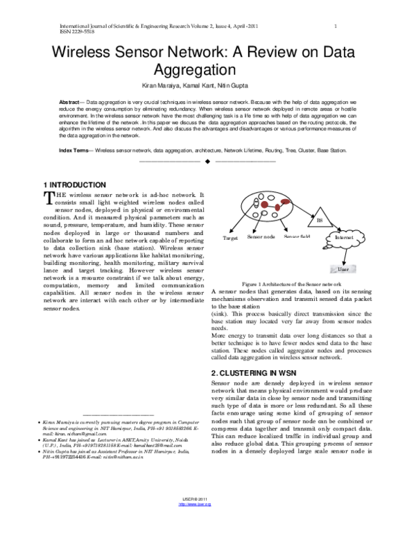(PDF) Wireless Sensor Network: A Review on Data Aggregation