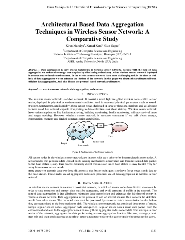 Pdf Architectural Based Data Aggregation Techniques In Wireless Sensor Network A Comparative