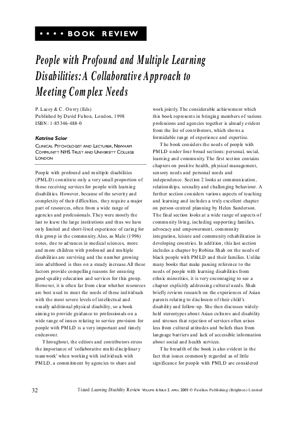(PDF) People with Profound and Multiple Learning Disabilities: A ...