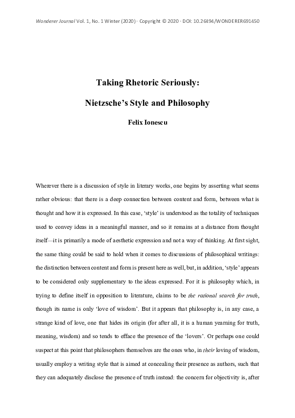 (PDF) Taking Rhetoric Seriously: Nietzsche’s Style and Philosophy