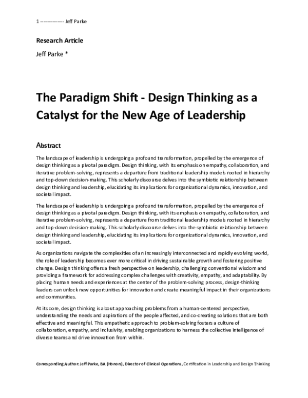 (PDF) The Paradigm Shift - Design Thinking as a Catalyst for the New ...