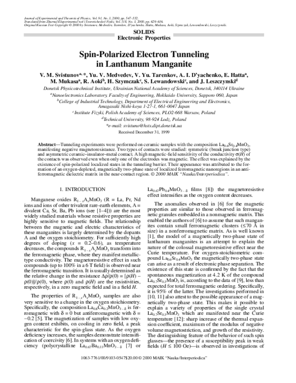 (PDF) Spin-polarized electron tunneling in lanthanum manganite