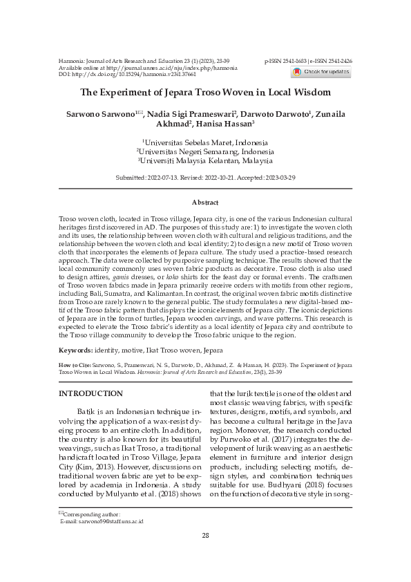 (PDF) The Experiment of Jepara Troso Woven in Local Wisdom