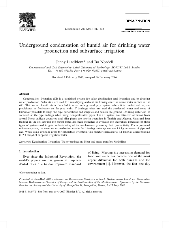 (PDF) Underground condensation of humid air for drinking water ...