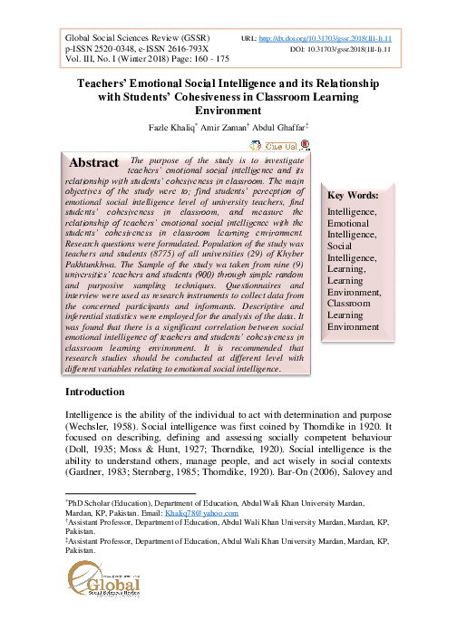 (PDF) Teachers Emotional Social Intelligence and its Relationship with ...