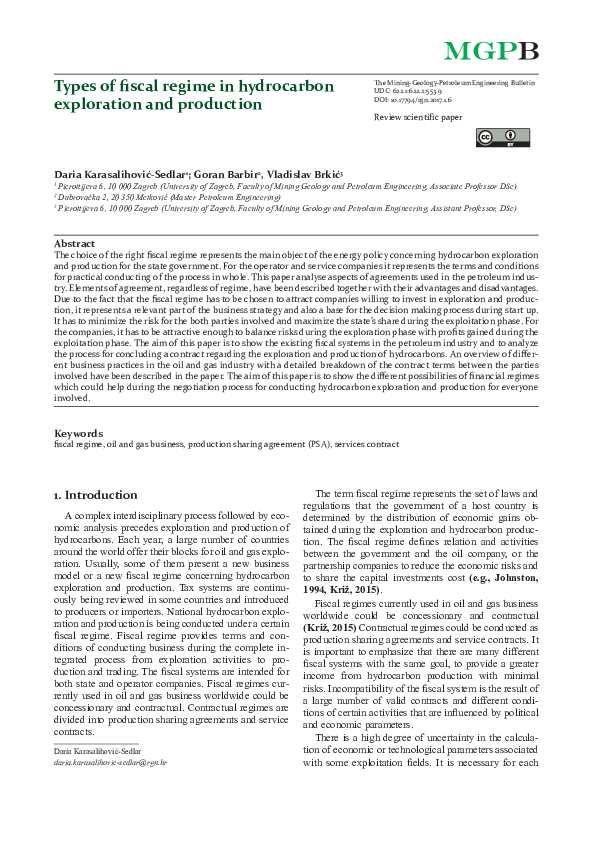 (PDF) Types of Fi Scal Regime in Hydrocarbon Exploration and Production