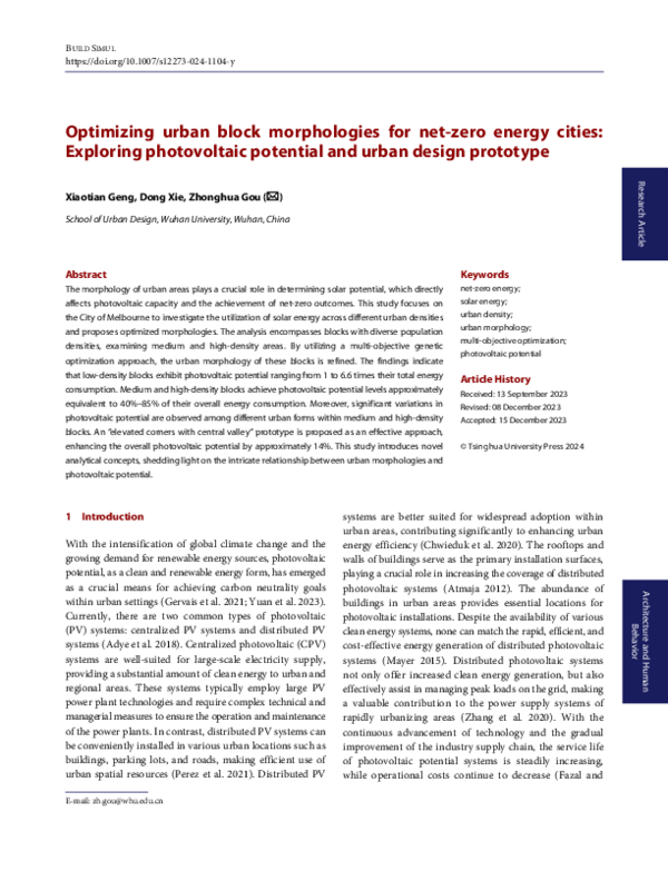 (PDF) Optimizing urban block morphologies for net-zero energy cities: Exploring photovoltaic ...