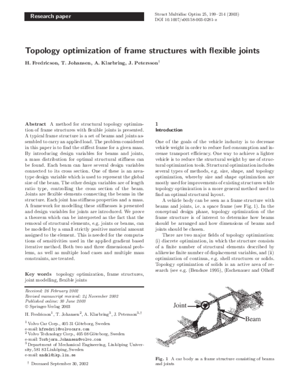 (PDF) Topology optimization of frame structures with flexible joints