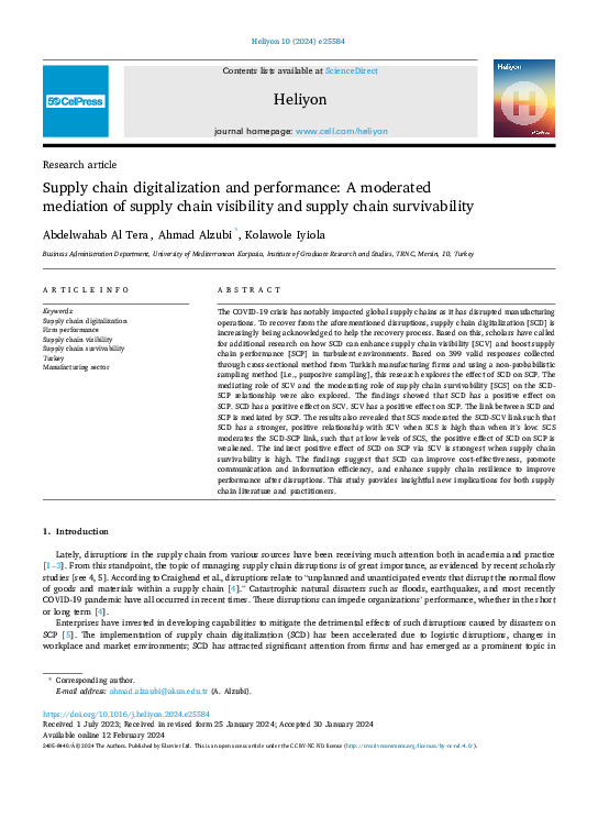 (PDF) Supply chain digitalization and performance: A moderated mediation of supply chain ...