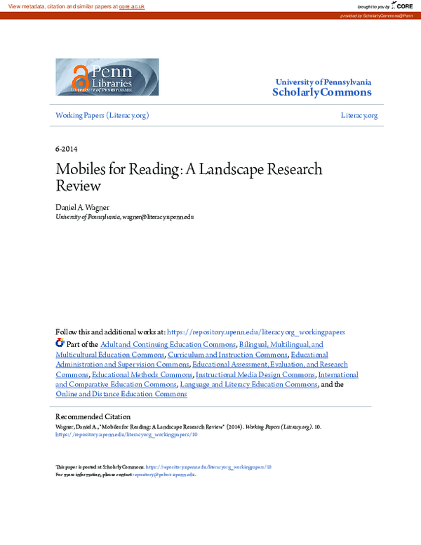 (PDF) Mobiles For Reading: A Landscape Research Review