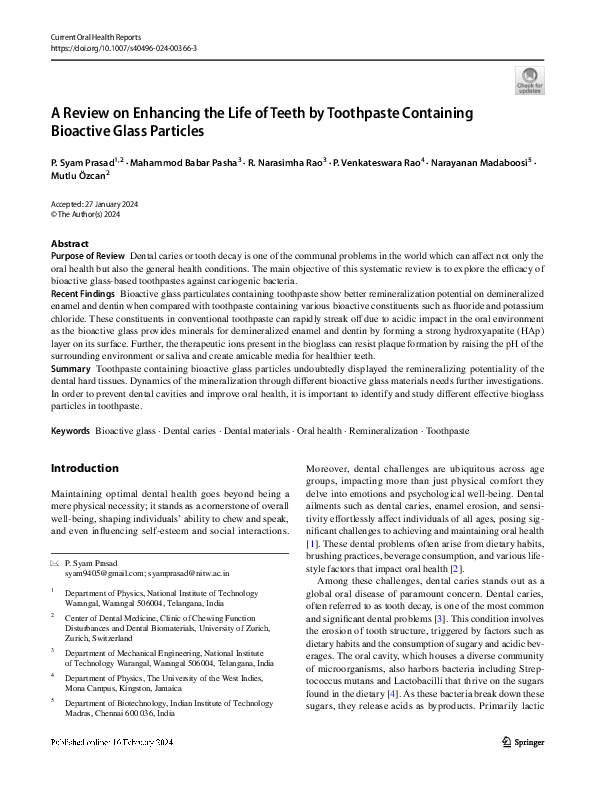 (PDF) A Review on Enhancing the Life of Teeth by Toothpaste Containing Bioactive Glass Particles.