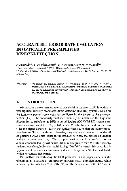 (PDF) Accurate Bit Error Rate Evaluation in Optically Preamplified Direct-Detection