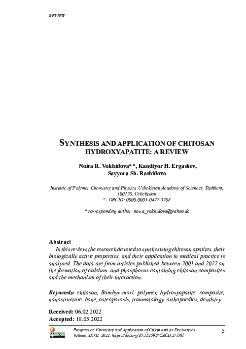 (PDF) SYNTHESIS AND APPLICATION OF CHITOSAN HYDROXYAPATITE: A REVIEW