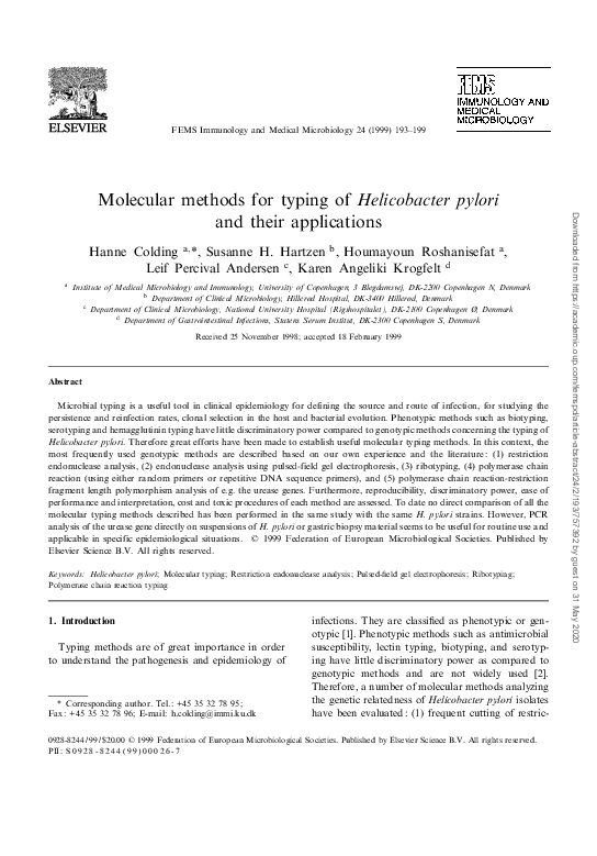 (PDF) Molecular Typing Methods for Helicobacter pylori
