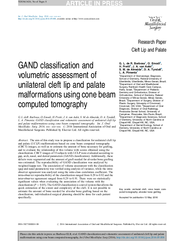 (PDF) GAND classification and volumetric assessment of unilateral cleft lip and palate ...