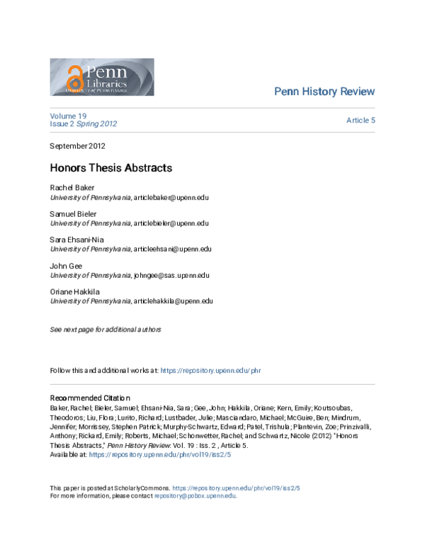 (PDF) Honors Thesis Abstracts
