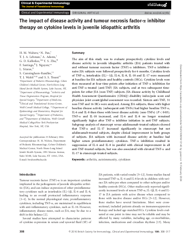 (PDF) The impact of disease activity and tumour necrosis factor-α inhibitor therapy on cytokine ...