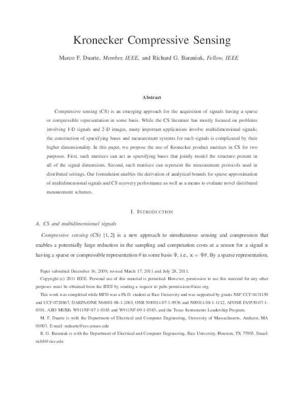 (PDF) Kronecker Product for Multidimensional CS