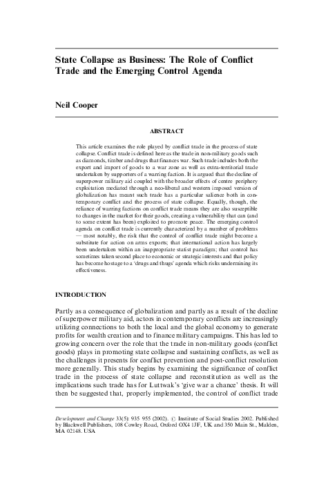 (PDF) State Collapse as Business: The Role of Conflict Trade and the ...