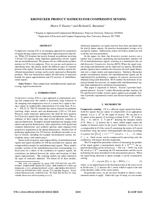 (PDF) Kronecker product matrices for compressive sensing