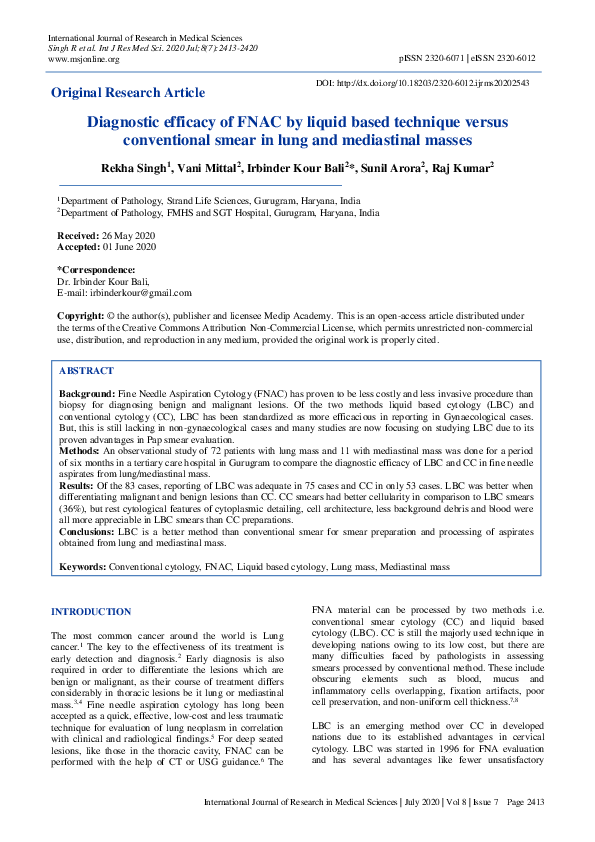 (PDF) Diagnostic efficacy of FNAC by liquid based technique versus ...