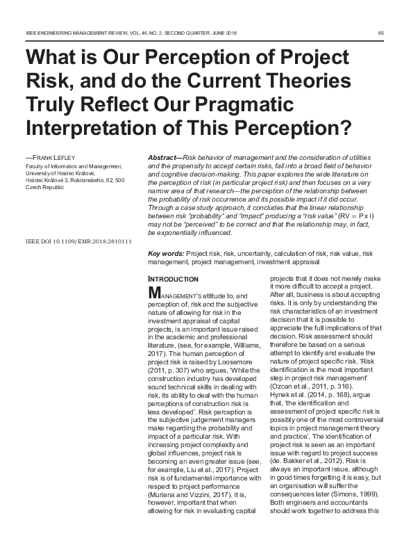 (PDF) What is Our Perception of Project Risk, and do the Current Theories Truly Reflect Our ...