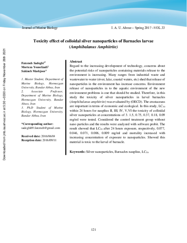 (PDF) Toxicity effect of colloidal silver nanoparticles of Barnacles ...