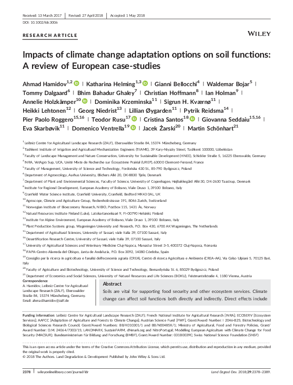 (PDF) Impacts of climate change adaptation options on soil functions: A review of European case ...