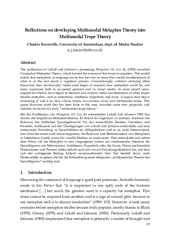 (PDF) Reflections on developing Multimodal Metaphor Theory into ...