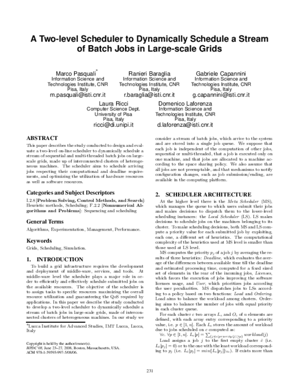 (PDF) A two-level scheduler to dynamically schedule a stream of batch jobs in large-scale grids