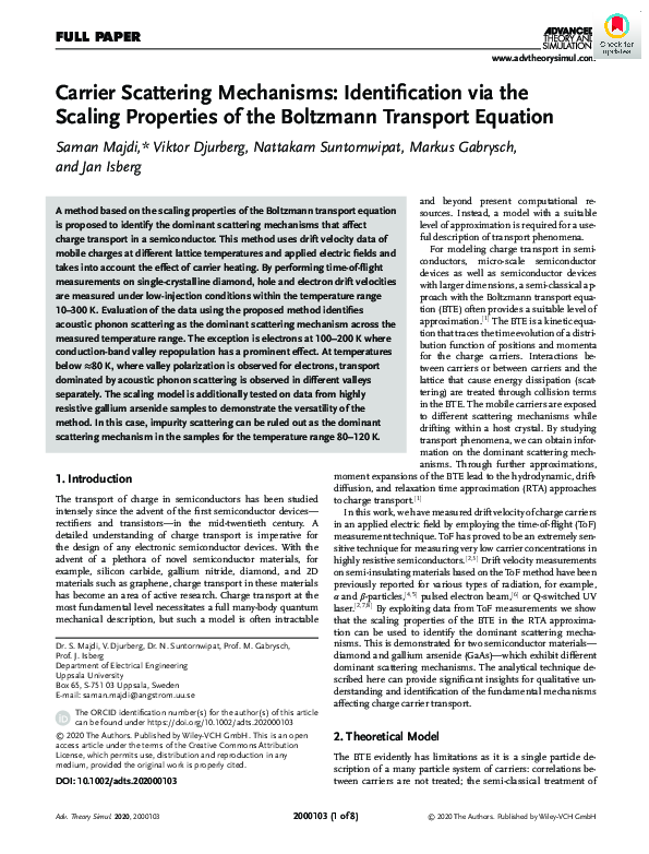 (PDF) Carrier Scattering Mechanisms: Identification via the Scaling Properties of the Boltzmann ...