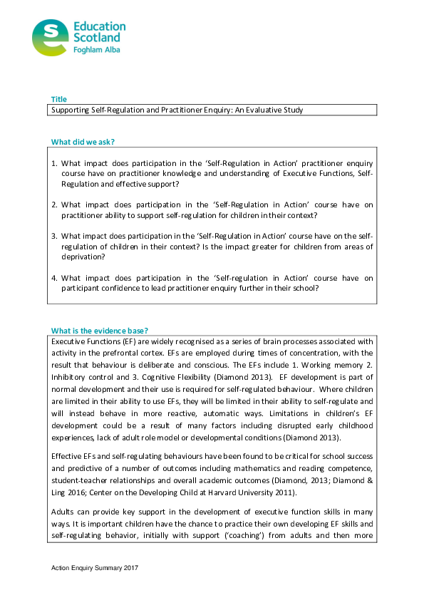 (PDF) Supporting self-regulation and practitioner enquiry: An ...