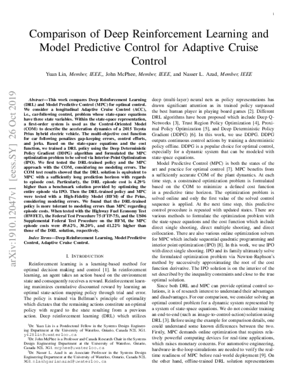 (PDF) Comparison of Deep Reinforcement Learning and Model Predictive ...