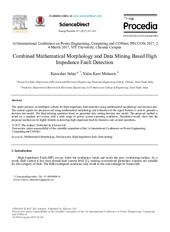 Pdf Combined Mathematical Morphology And Data Mining Based High Impedance Fault Detection