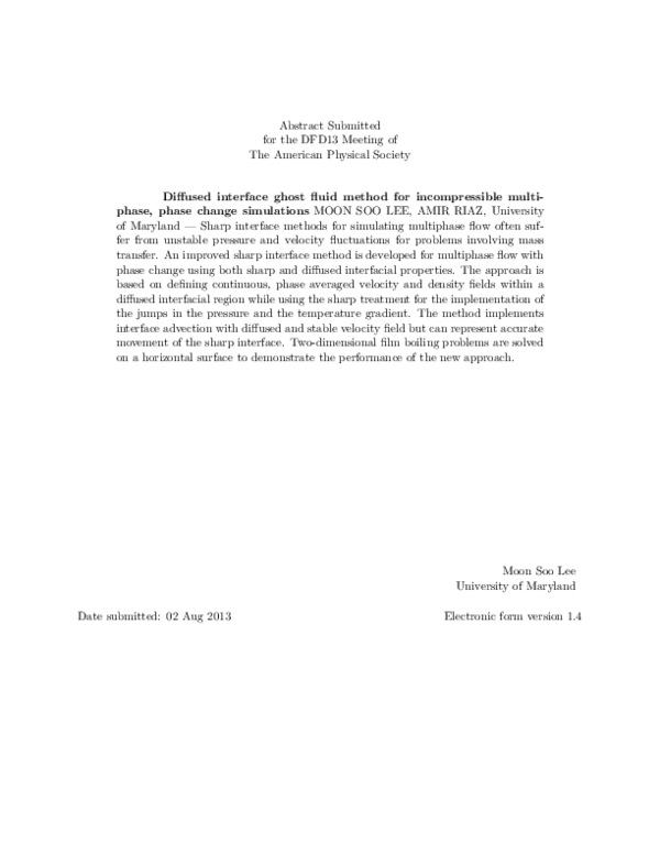 (PDF) Diffused interface ghost fluid method for incompressible multiphase, phase change simulations