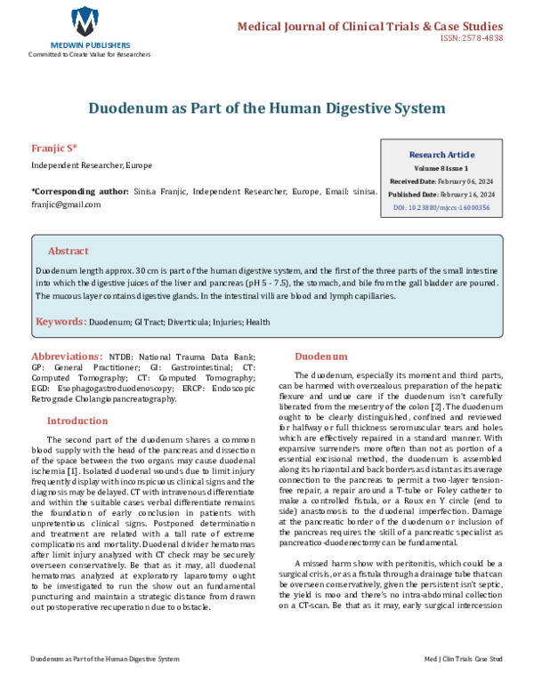 (PDF) Duodenum as Part of the Human Digestive System