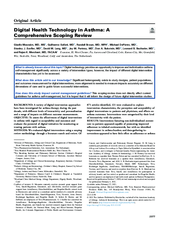 (PDF) Digital Health Technology in Asthma: A Comprehensive Scoping Review