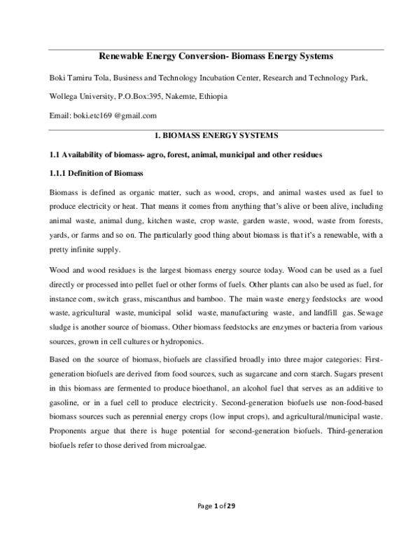 (PDF) Renewable Energy Conversion-Biomass Energy Systems